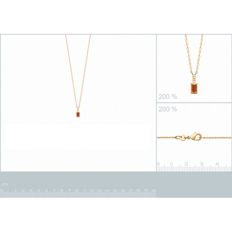 Collier Plaqué or Zircones Pierre de synthèse Orange 45cm